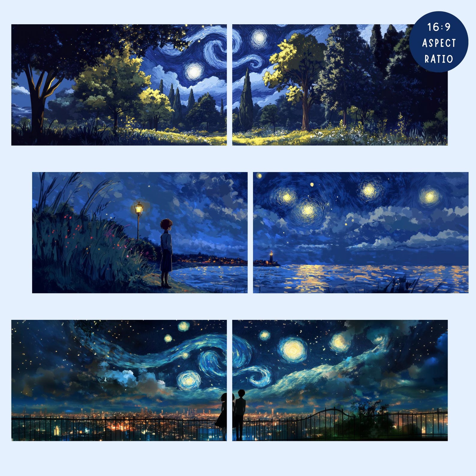 Dual Screen Wallpaper Starry Night Inspired Desktop Wallpaper Super ...