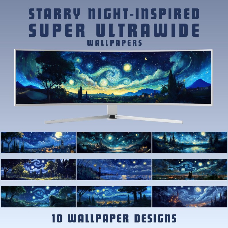 Starry Night Inspired Super Ultrawide Wallpaper Desktop Wallpaper ...