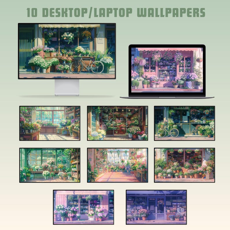 Flower Shop Wallpaper Bundle Lofi Desktop Wallpaper Ultrawide Wallpaper ...