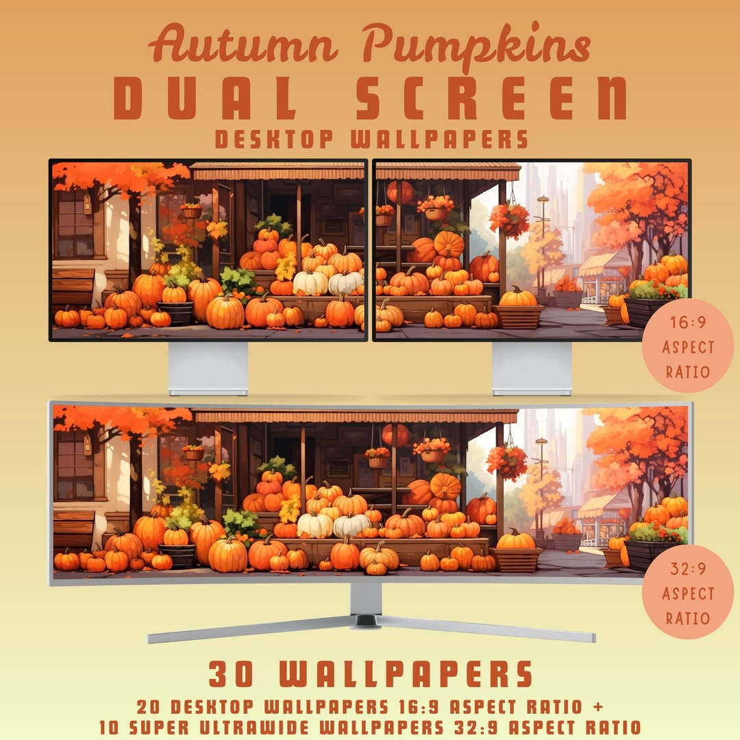 Autumn Pumpkins Dual Screen Desktop Wallpaper Halloween Wallpaper ...