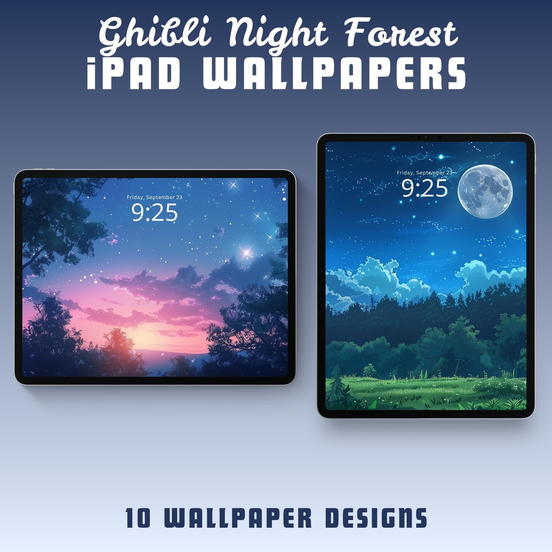 Ghibli Night Forest iPad Wallpaper iPad Background Tablet Wallpaper ...