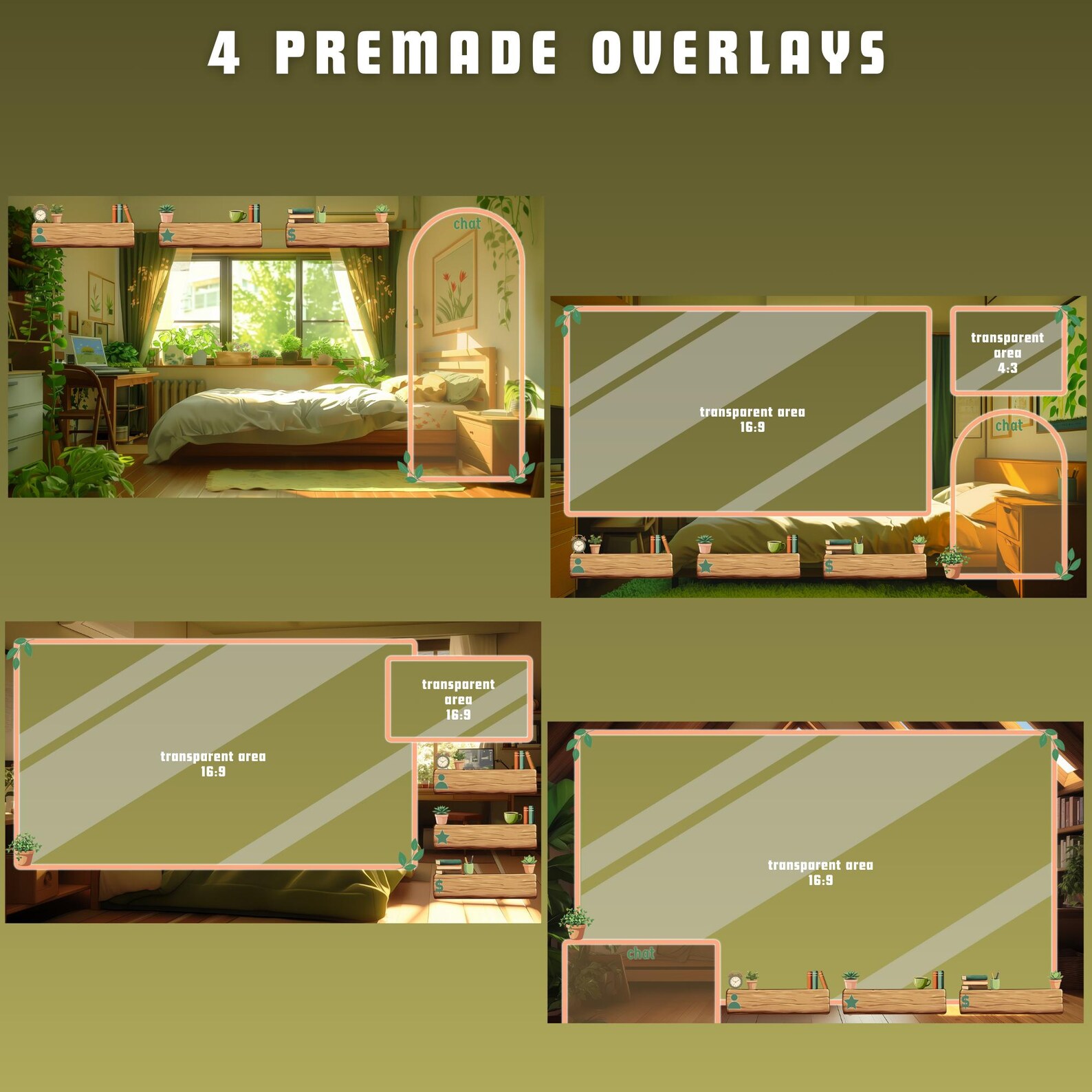 Animated Twitch Stream Package Cozy Bedroom Overlay Animated Twitch ...
