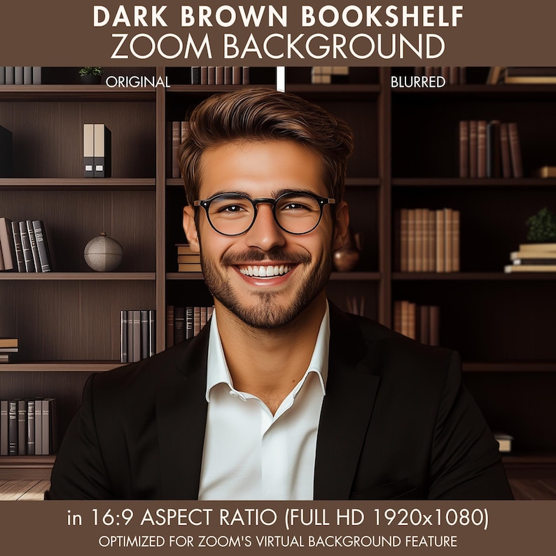 Dark Brown Bookshelf Zoom Background Zoom Office Background Virtual ...