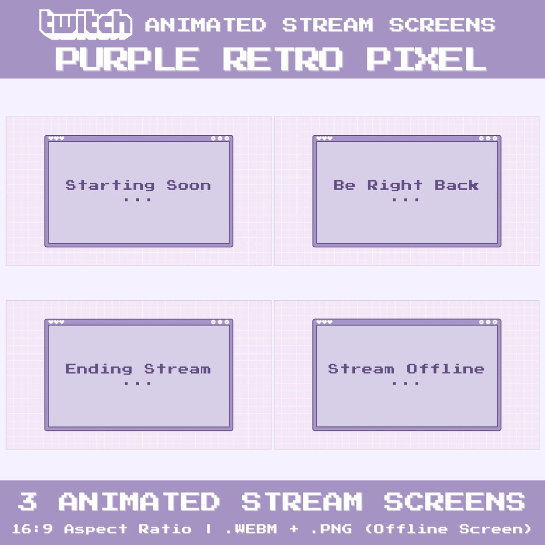 Animated Stream Screens Purple Retro Pixel Twitch Screens Purple Obs ...