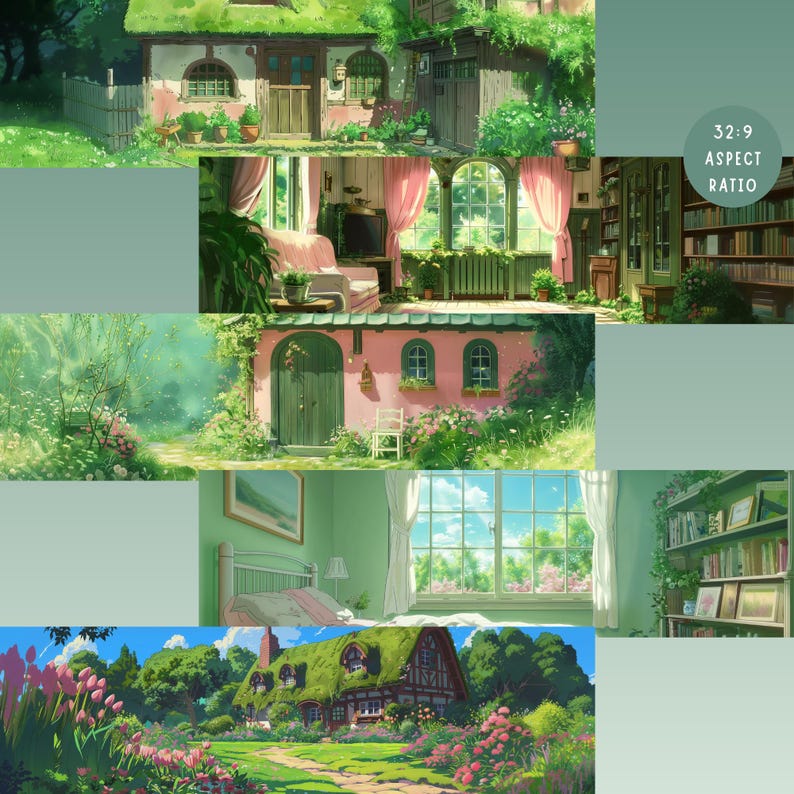 Cottagecore Dual Screen Desktop Wallpaper Mac Wallpaper Super Ultrawide ...