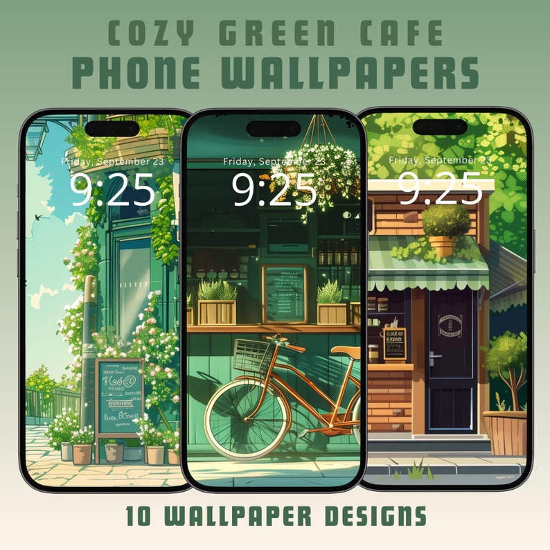 Cozy Green Cafe iPhone Wallpaper Green Mobile Phone Wallpaper Lofi ...