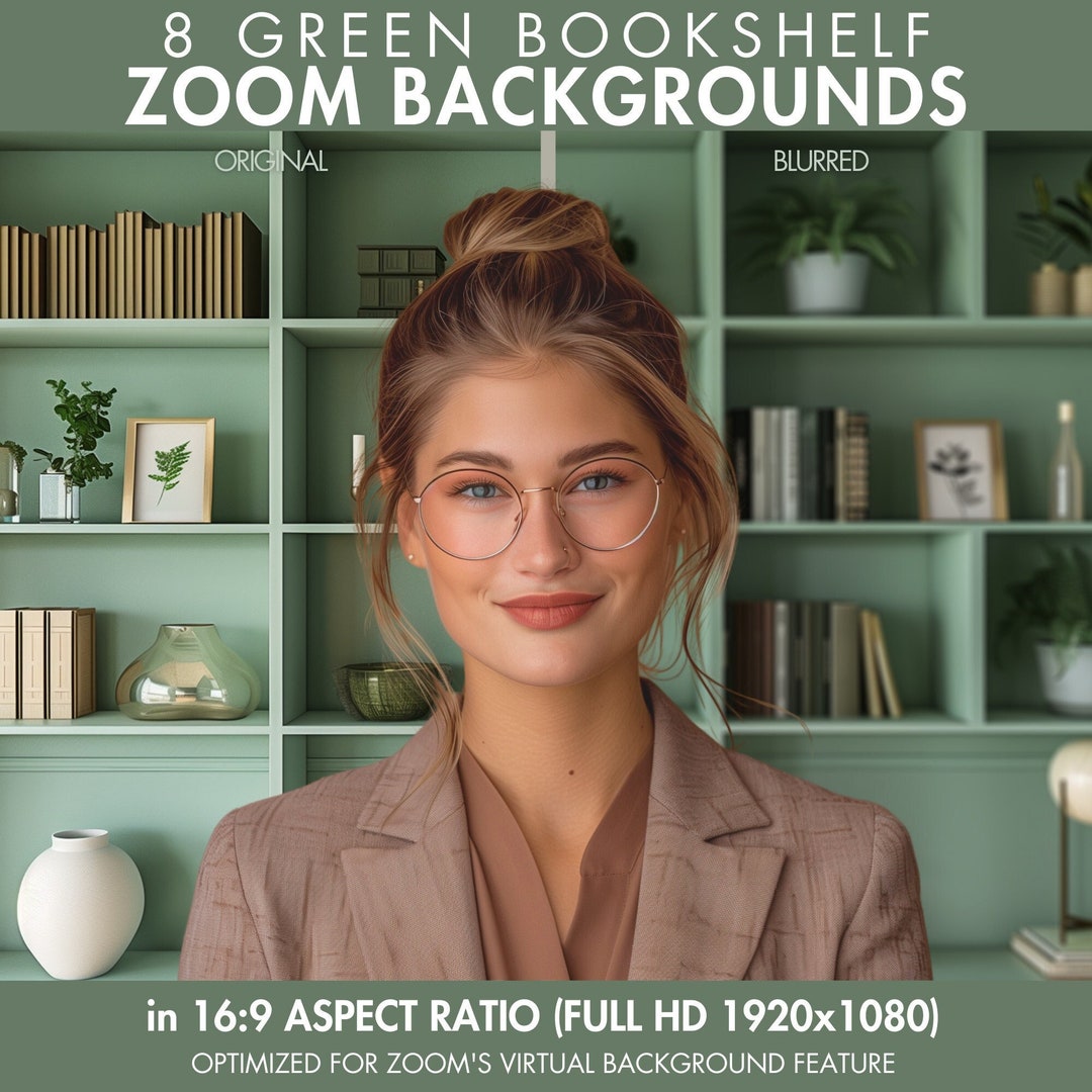 8 Zoom Background Green Bookshelf Zoom Office Background Virtual Zoom ...