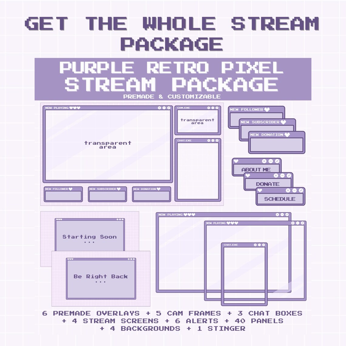 Animated Stream Screens Purple Retro Pixel Twitch Screens Purple Obs ...