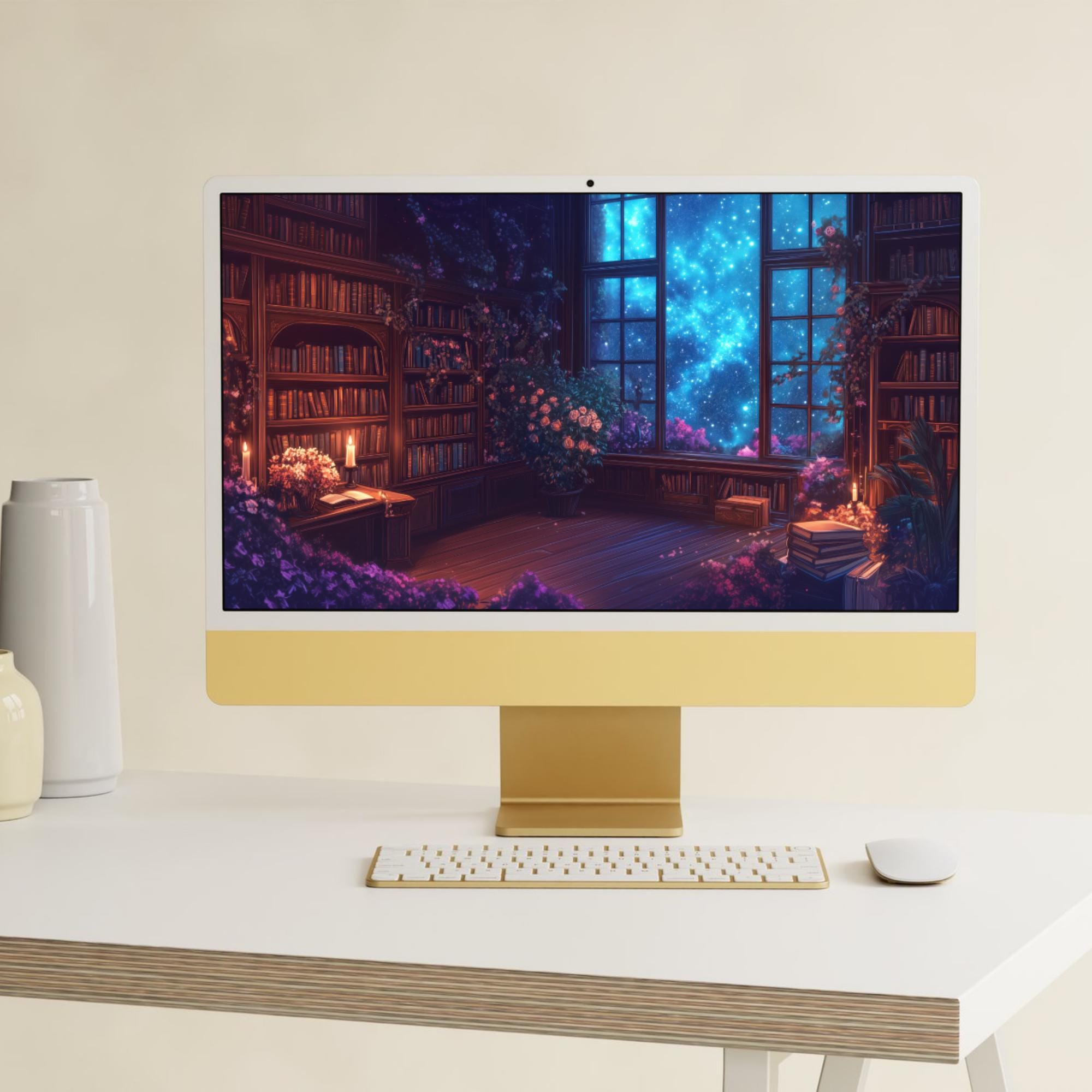 Cozy Magical Library Desktop Wallpaper Velaris Inspired Wallpaper Cozy ...