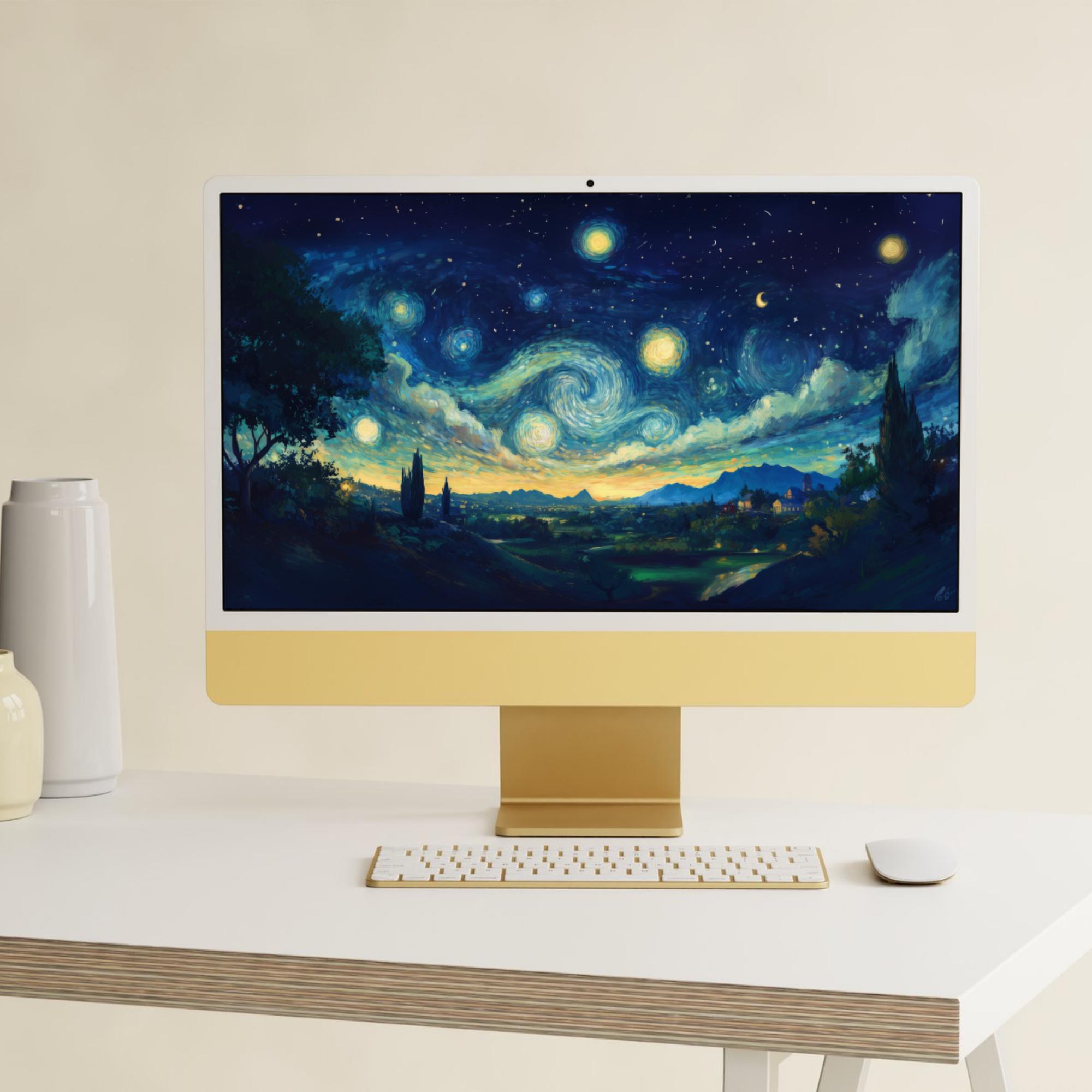 Starry Night Inspired Desktop Wallpaper Laptop Wallpaper MacBook ...