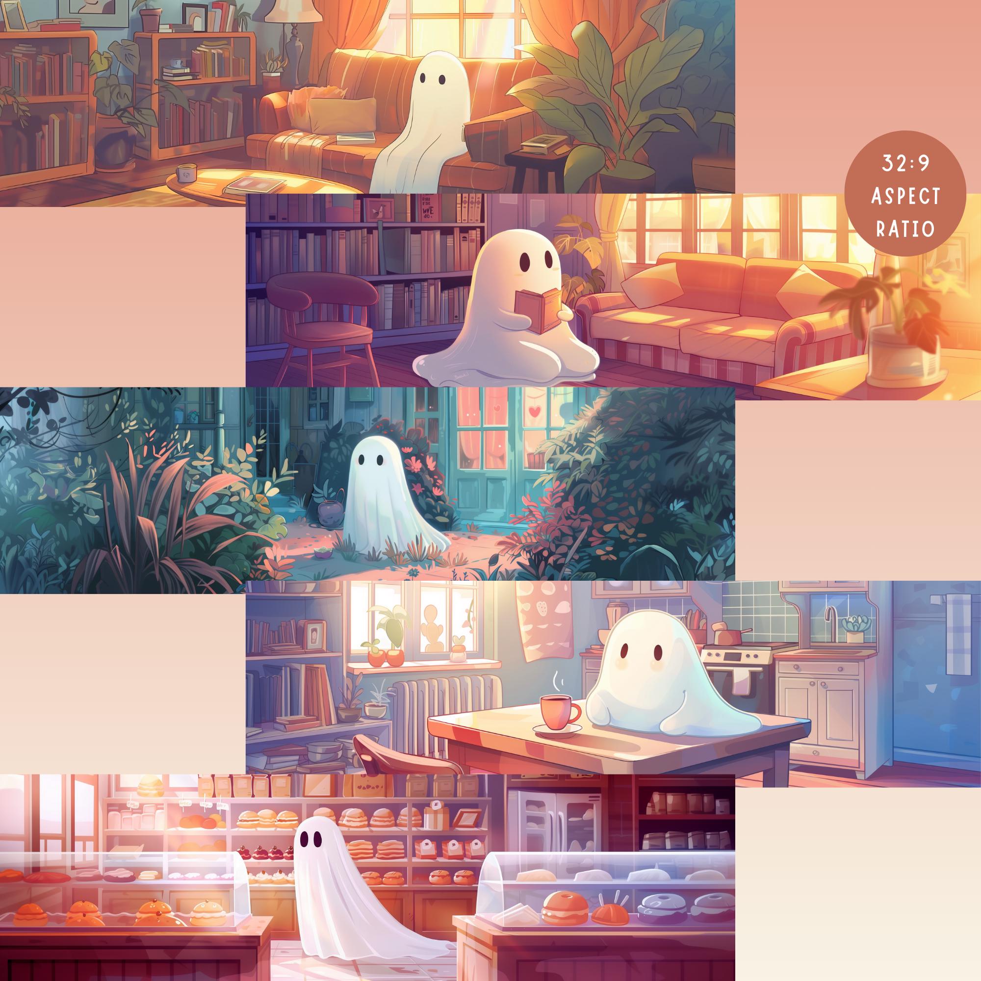 Cute Ghosts Dual Screen Desktop Wallpaper Halloween Wallpaper Spooky ...