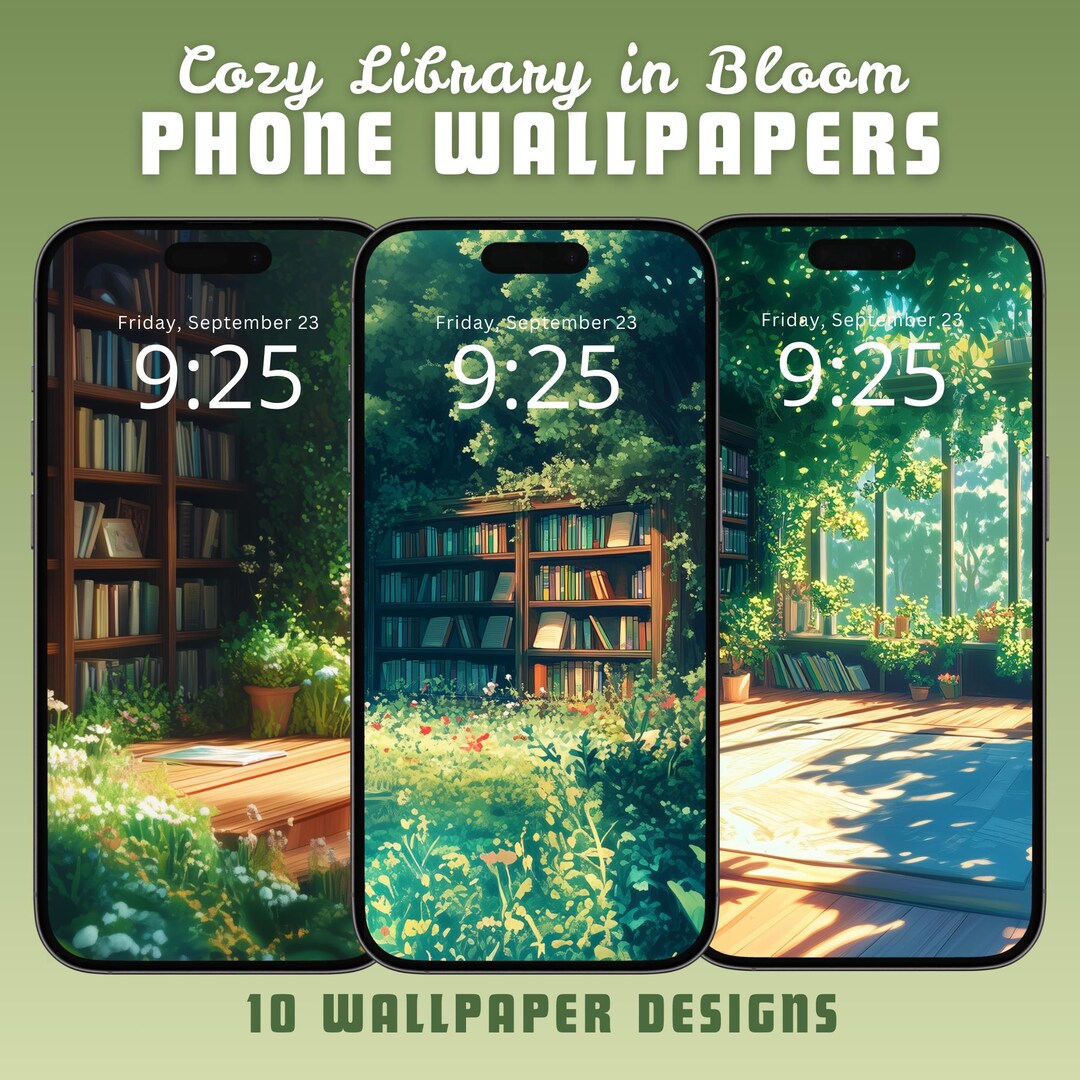 Cozy Library iPhone Wallpaper Download Forest Wallpaper Green iPhone ...