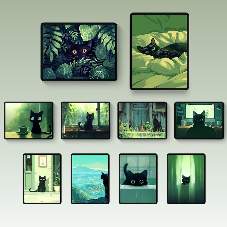 Black Cats iPad Wallpaper Lofi iPad Background Tablet Wallpaper Cat ...