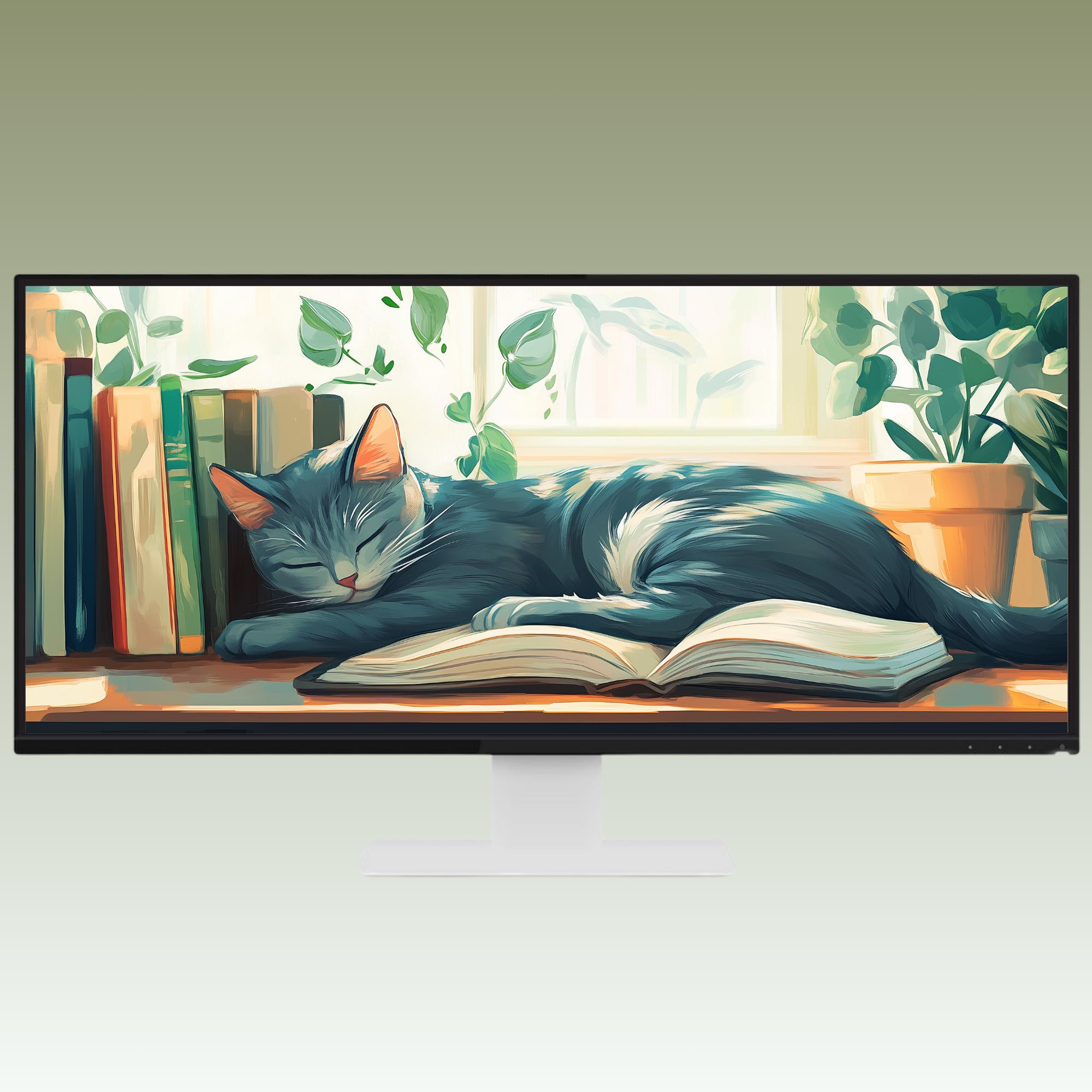 Cozy Cats Ultrawide Wallpaper Ghibli Cats Desktop Wallpaper Cozy Ultra ...