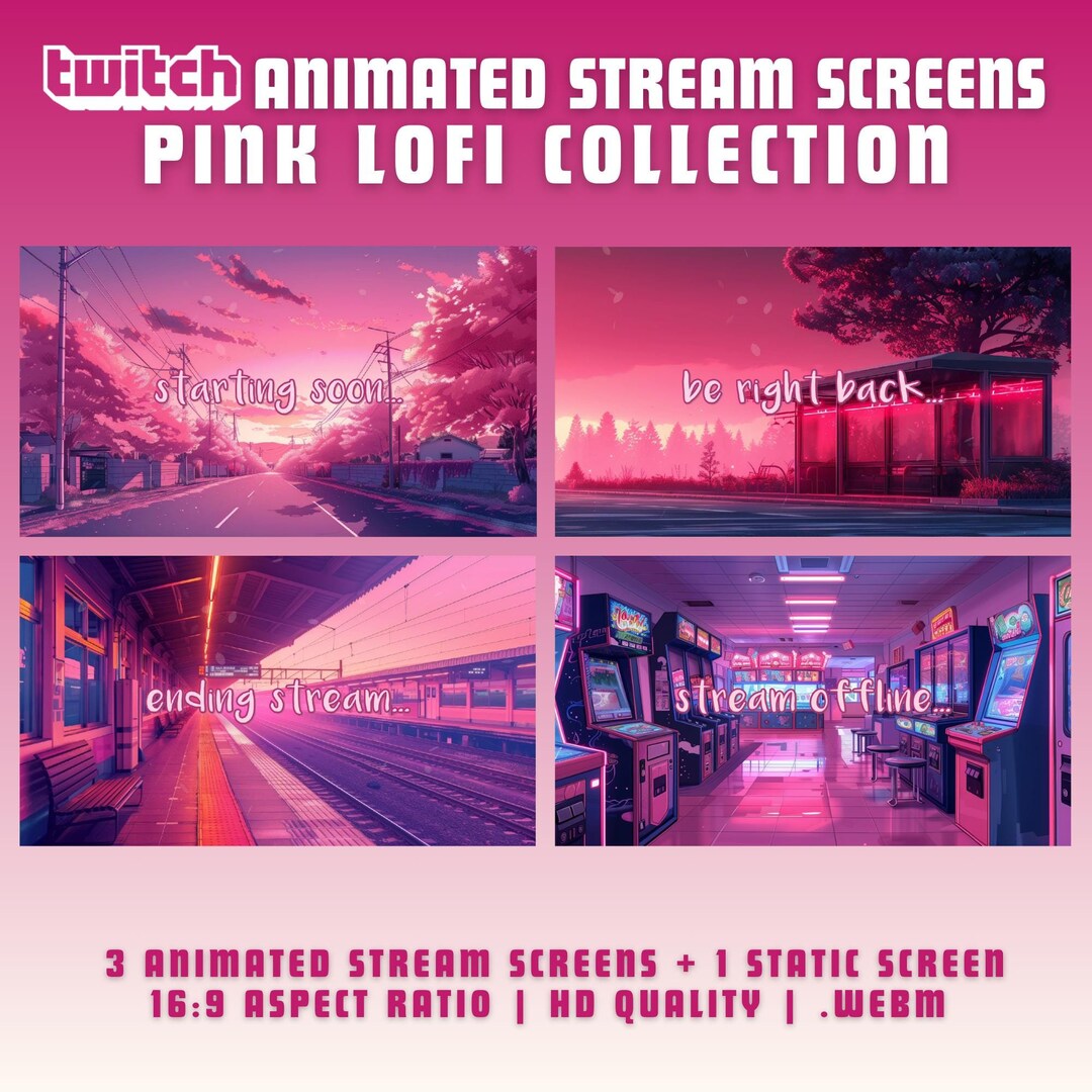 Animated Stream Screens Pink Lofi Twitch Screens Obs Twitch Scenes ...
