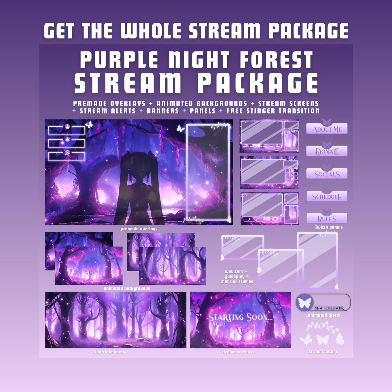 6x Purple Night Animated Alerts Twitch Animated Alerts Animated Stream ...