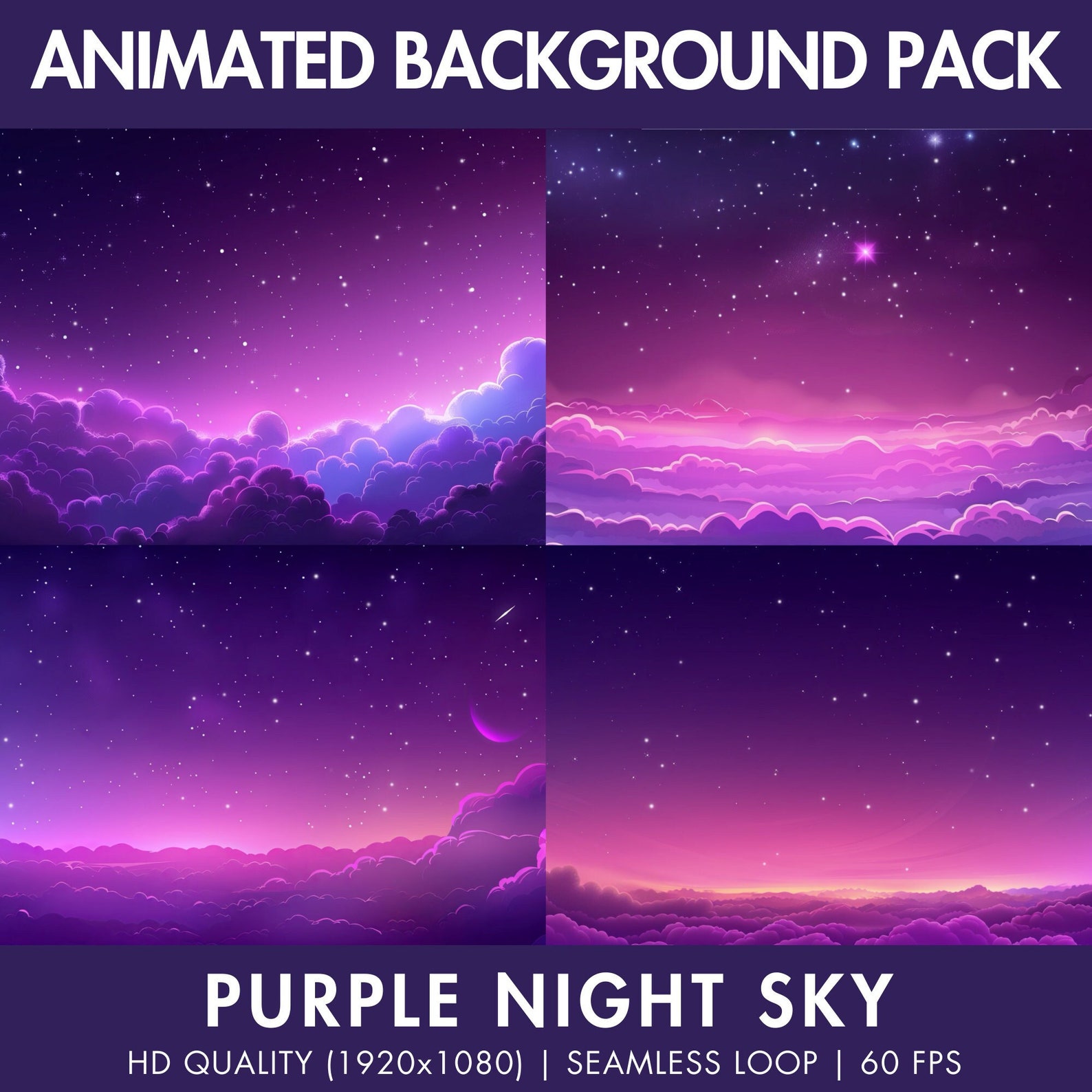 4x Purple Vtuber Background Purple Night Sky Vtuber Animated Background ...