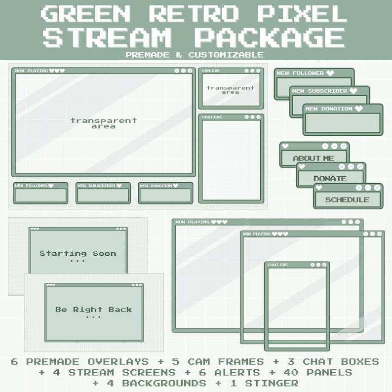 Green Pixel Twitch Overlay Twitch Stream Package Animated Overlay ...