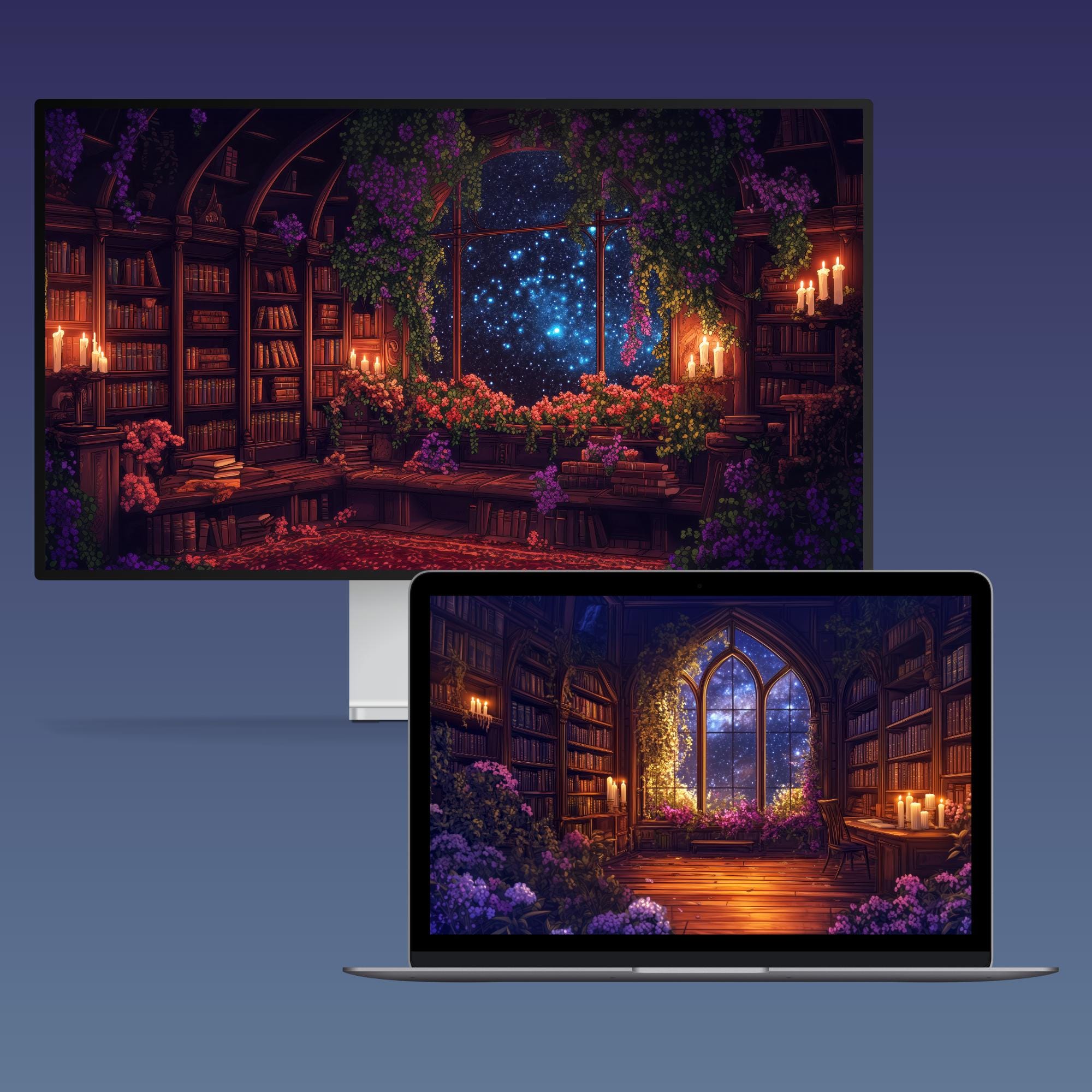 Cozy Magical Library Desktop Wallpaper Velaris Inspired Wallpaper Cozy ...