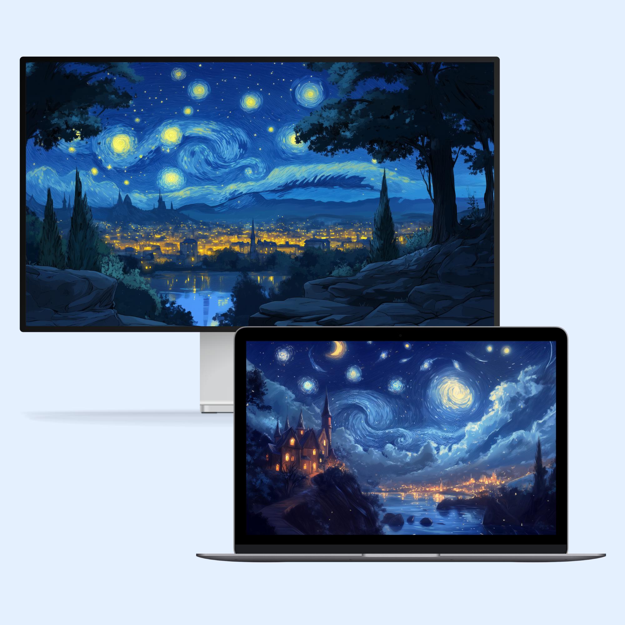 Starry Night Inspired Desktop Wallpaper Laptop Wallpaper MacBook ...