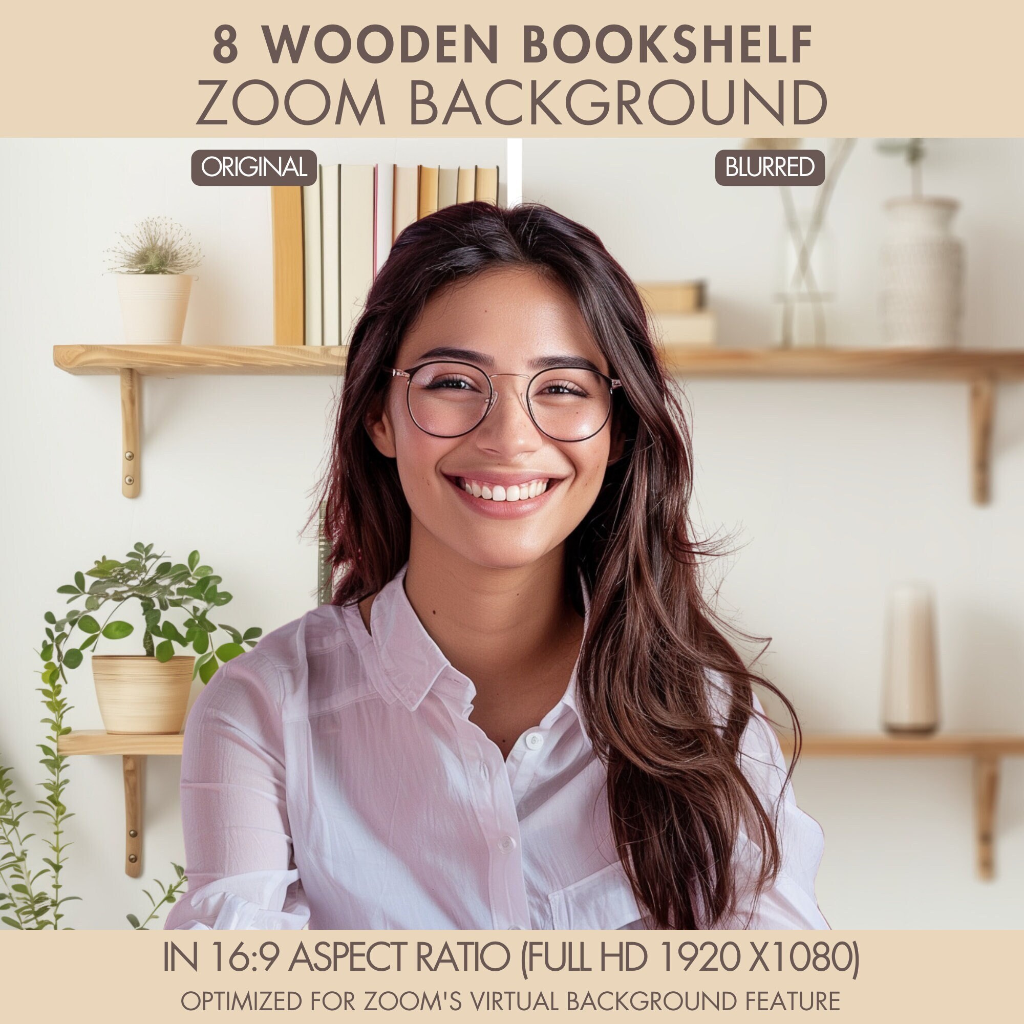 Wooden Bookshelf Zoom Background Modern Bookshelf Zoom Office ...