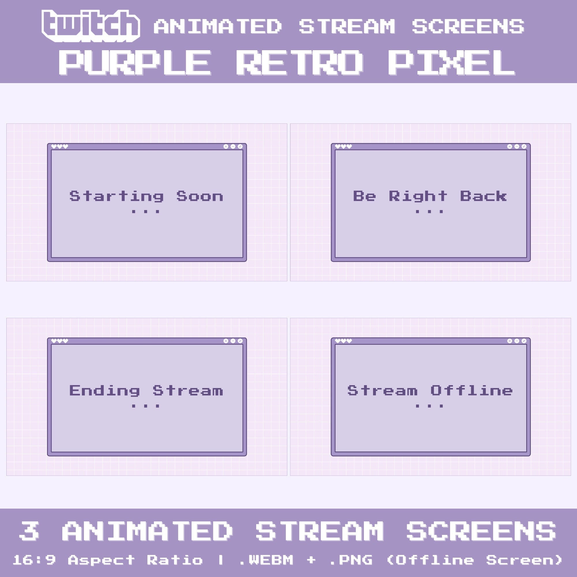 Animated Stream Screens Purple Retro Pixel Twitch Screens Purple Obs ...