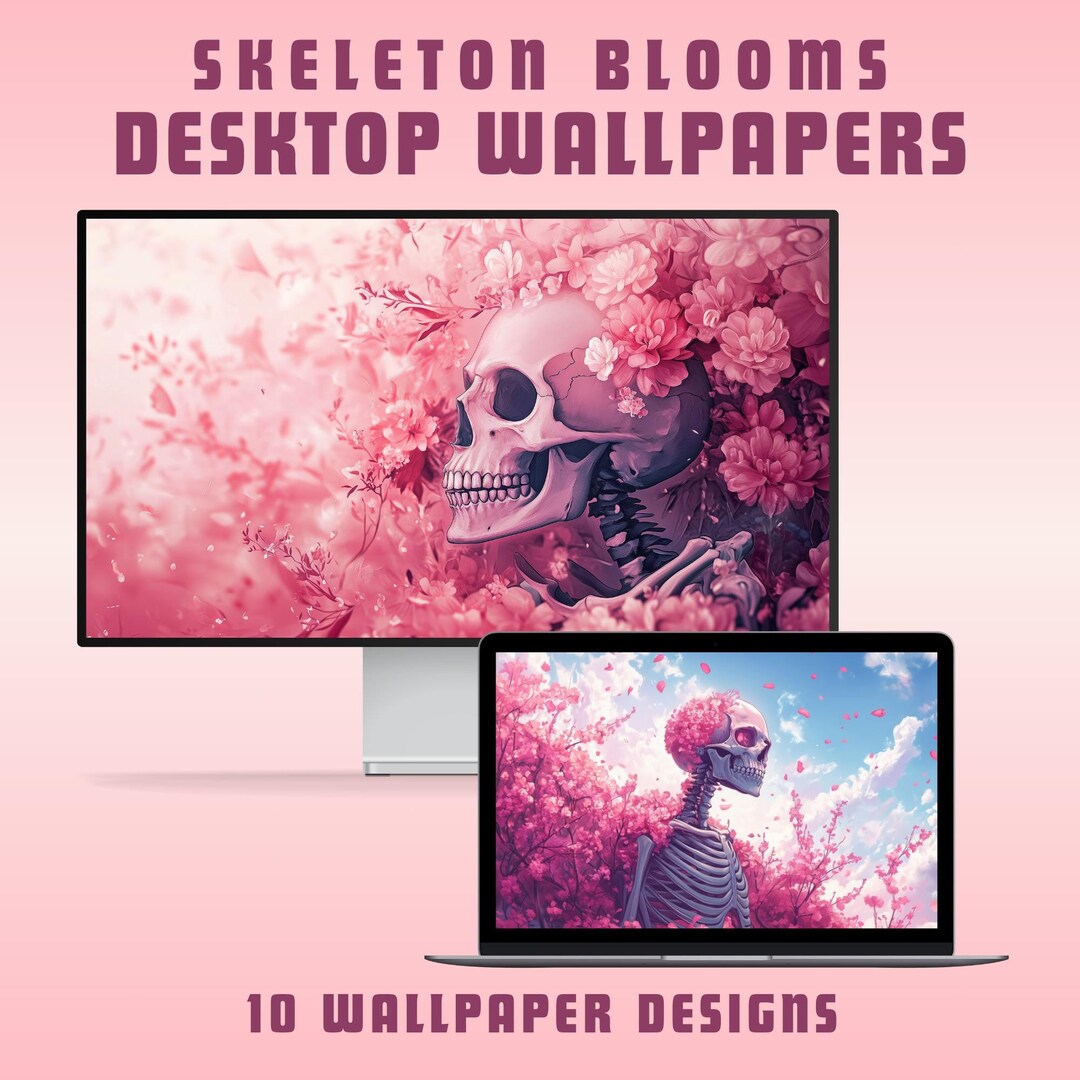 Halloween Desktop Wallpaper Pink Skeleton Laptop Wallpaper Lofi MacBook ...
