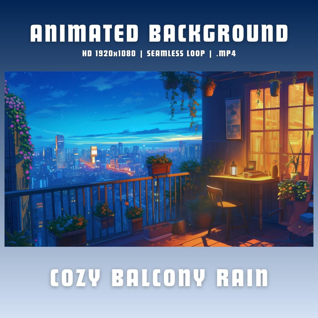 Cozy Balcony Rain Animated Vtuber Background (MP4) - Etsy