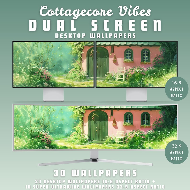 Cottagecore Dual Screen Desktop Wallpaper Mac Wallpaper Super Ultrawide ...