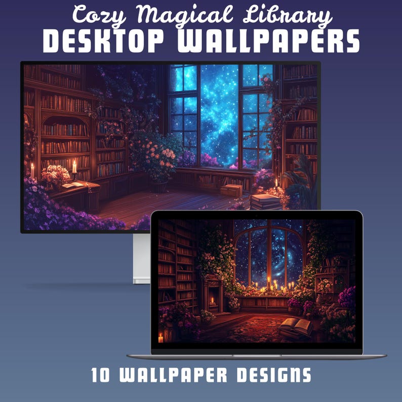 Cozy Magical Library Desktop Wallpaper Velaris Inspired Wallpaper Cozy ...