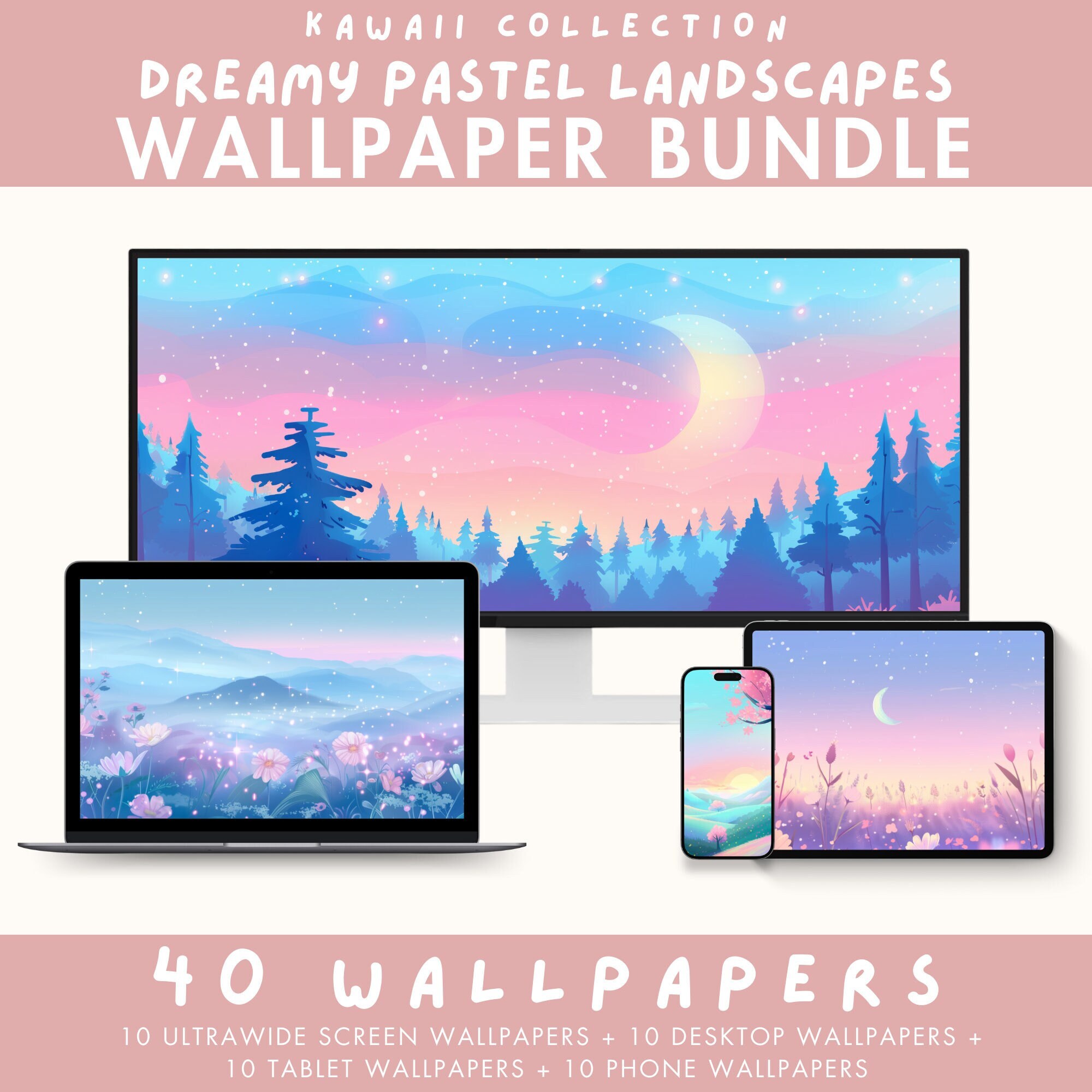 Dreamy Pastel Desktop Wallpaper Bundle Ultrawide Wallpaper Pastel iPad ...