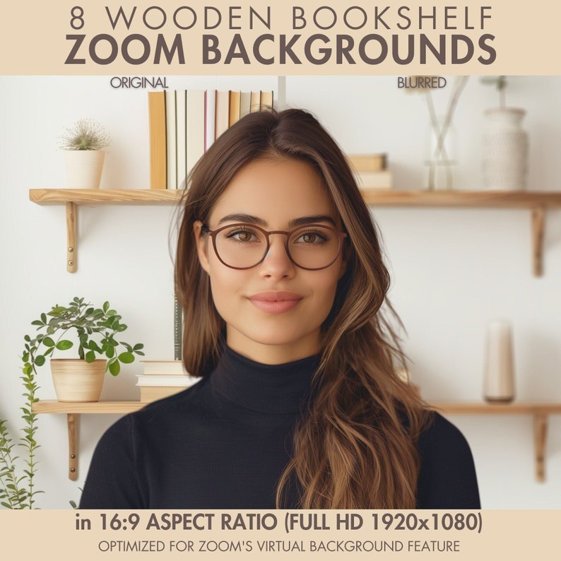 Wooden Bookshelf Zoom Background Modern Bookshelf Zoom Office ...