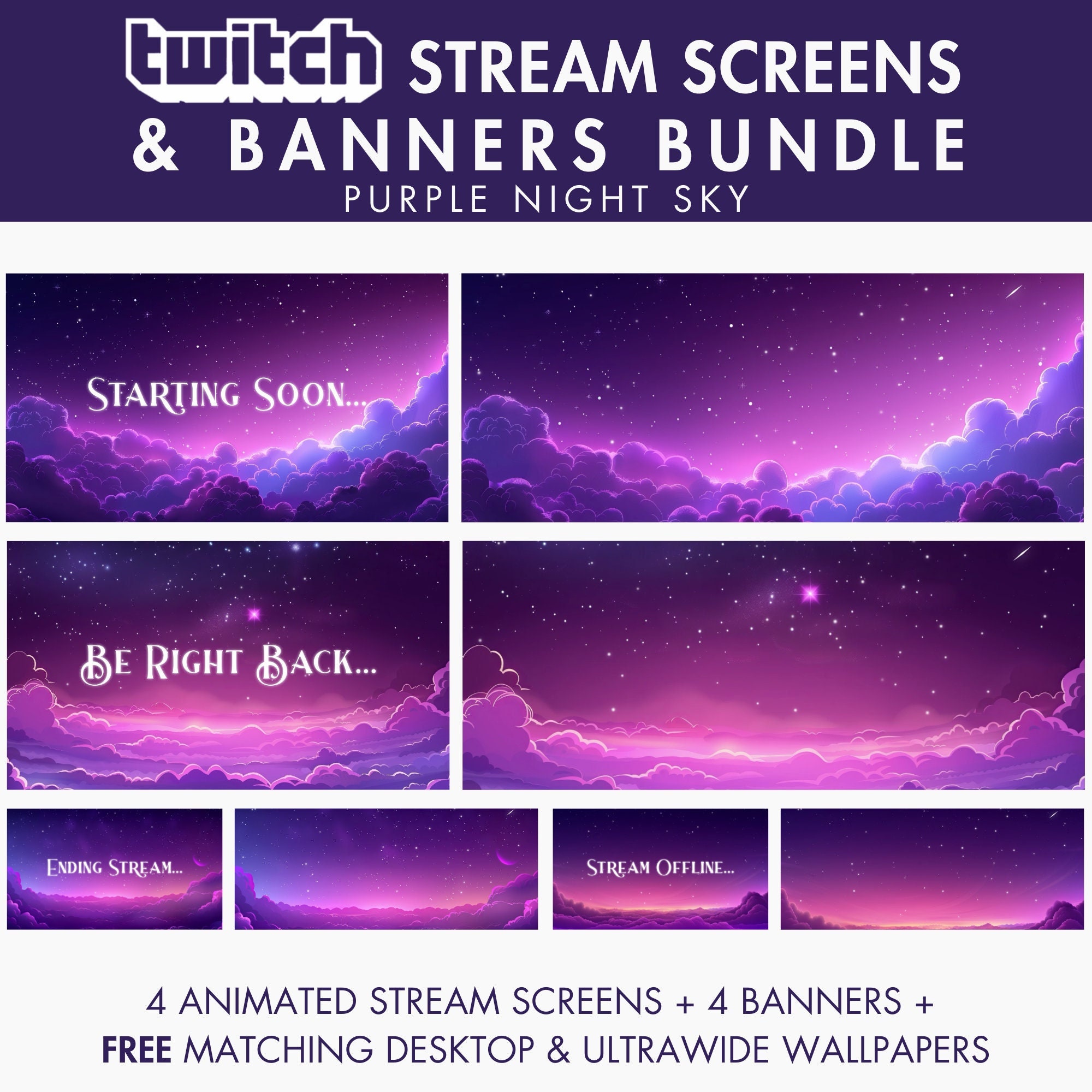 Stream Screens Twitch Banner Purple Night Sky Animated Screen Twitch ...
