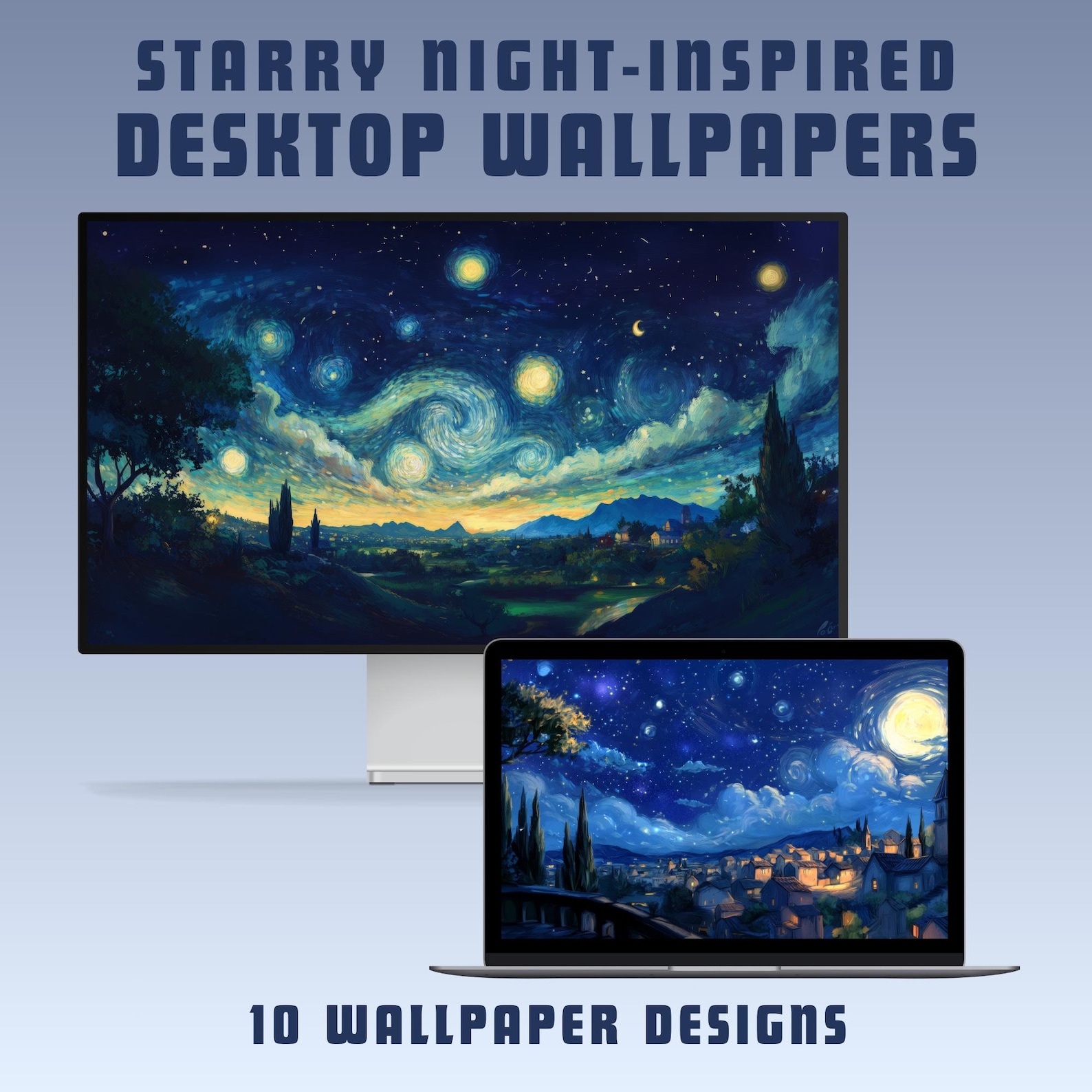 Starry Night Inspired Desktop Wallpaper Laptop Wallpaper MacBook ...