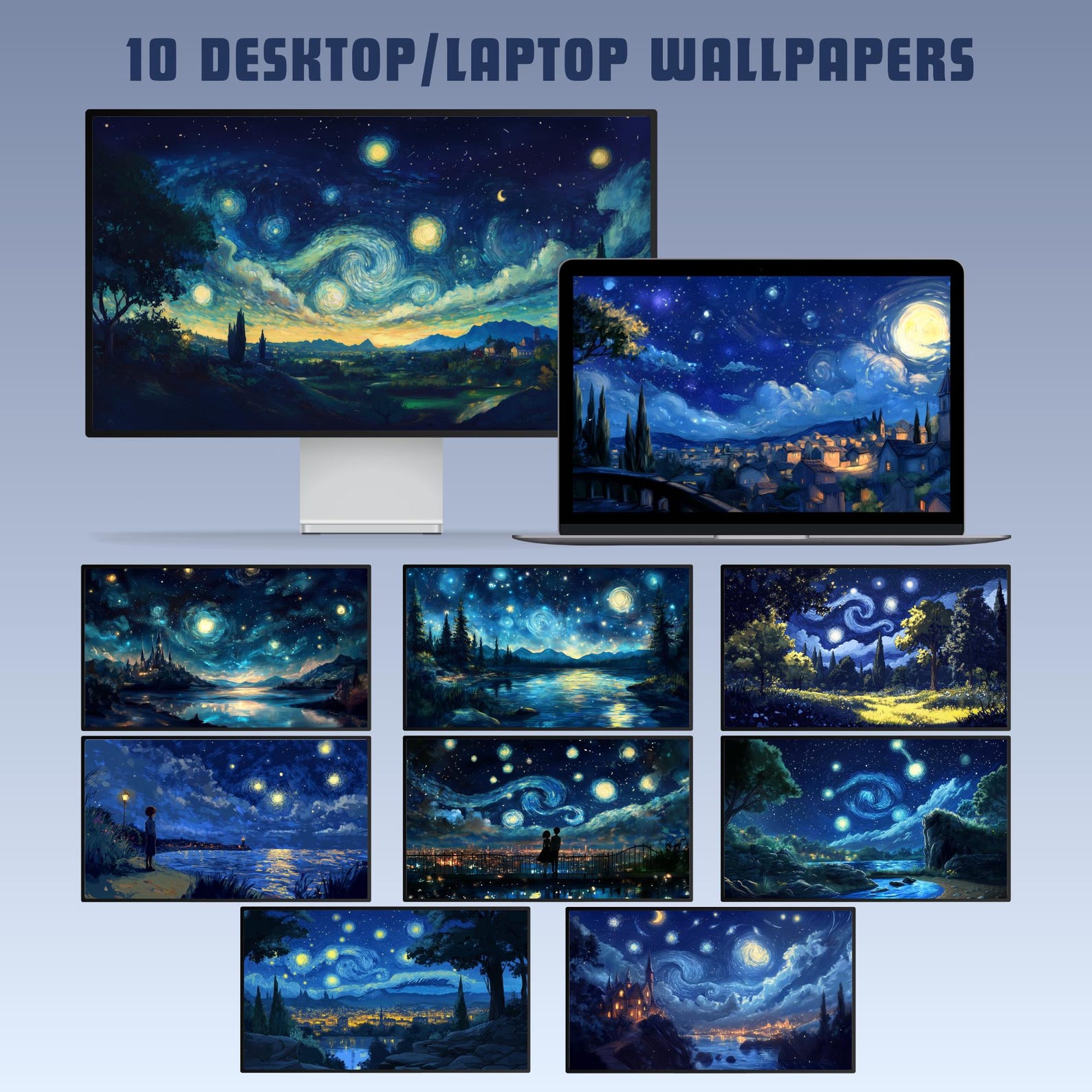 Starry Night Inspired Wallpaper Bundle Desktop Wallpaper MacBook ...