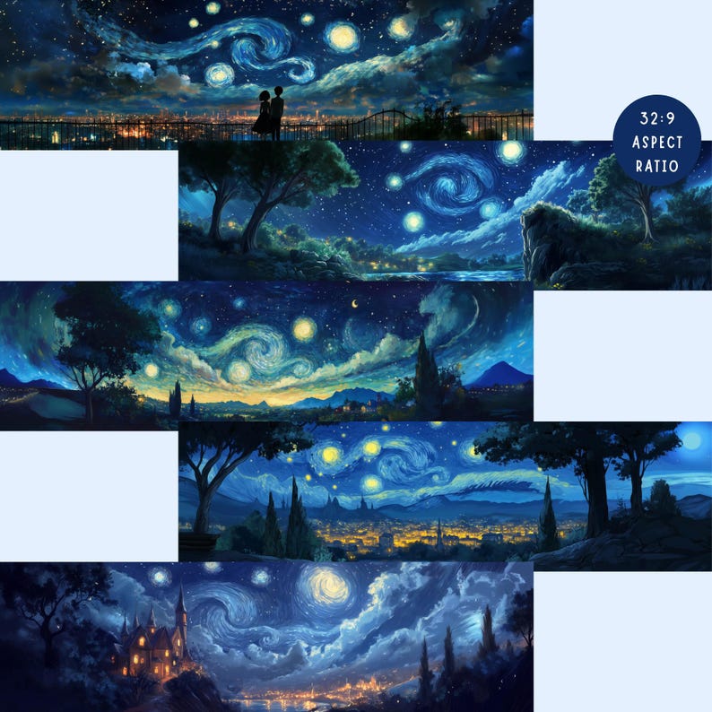 Dual Screen Wallpaper Starry Night Inspired Desktop Wallpaper Super ...