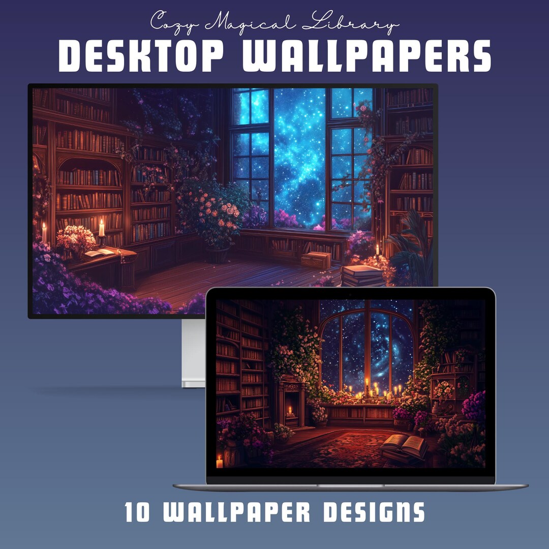Cozy Magical Library Desktop Wallpaper Velaris Inspired Wallpaper Cozy ...