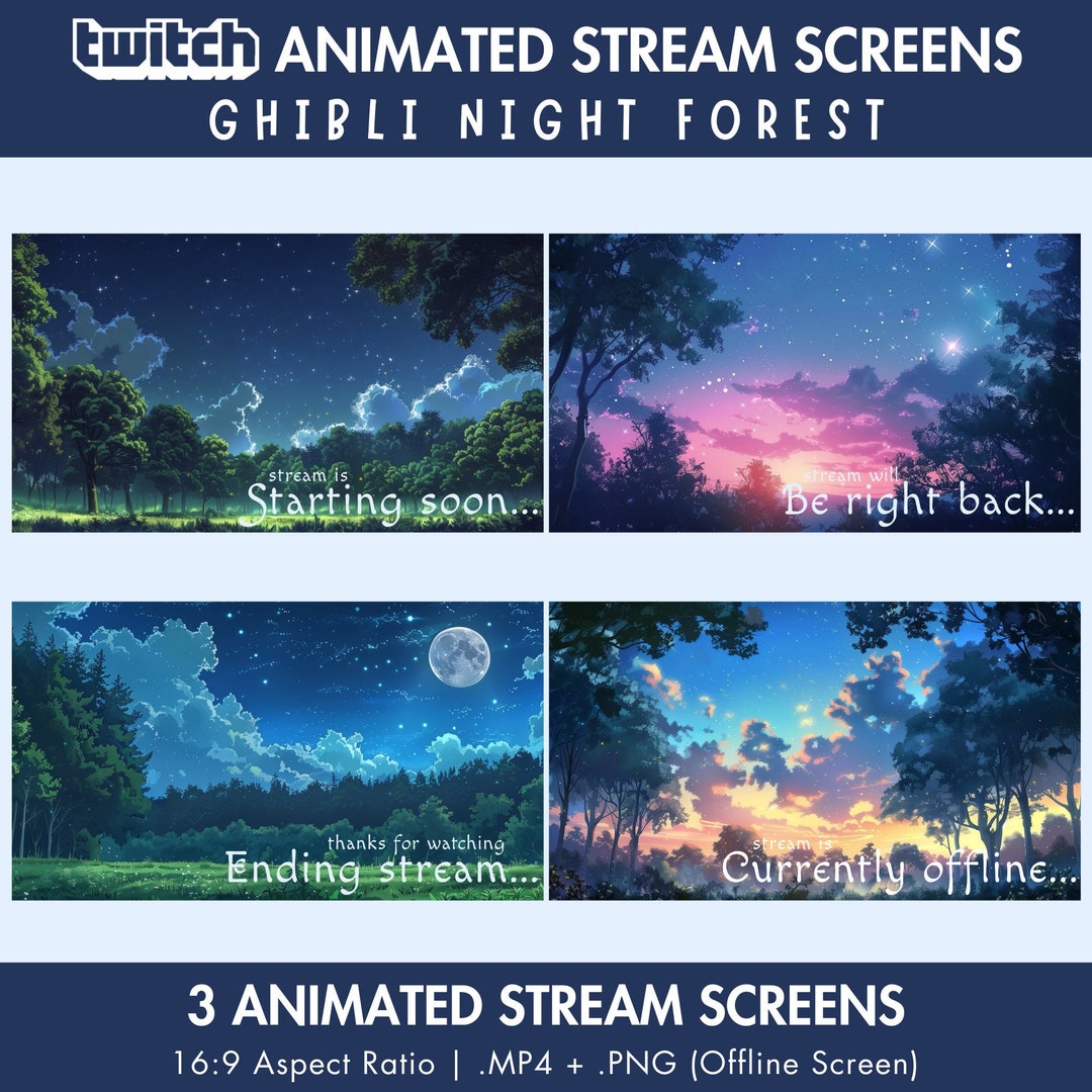 Animated Stream Screens Ghibli Night Forest Twitch Screens Witchy Obs ...
