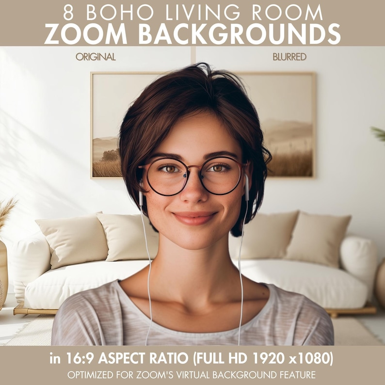 Zoom Backgrounds Boho Living Room Zoom Office Background Virtual Zoom ...