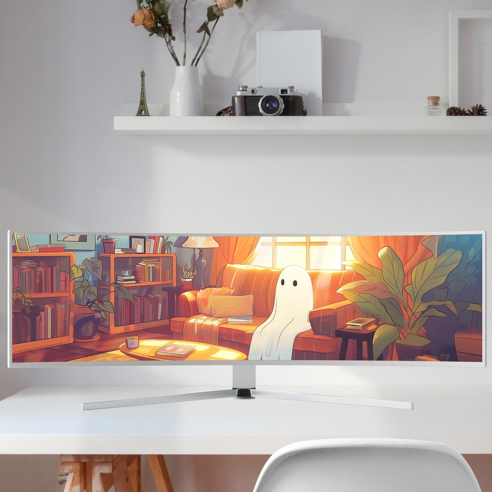 Cute Ghosts Dual Screen Desktop Wallpaper Halloween Wallpaper Spooky ...