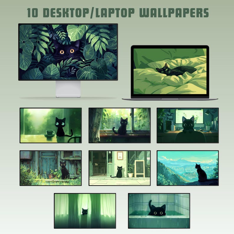 Black Cat Wallpaper Bundle Lofi Desktop Wallpaper MacBook Wallpaper Ghibli Cat Ultrawide ...