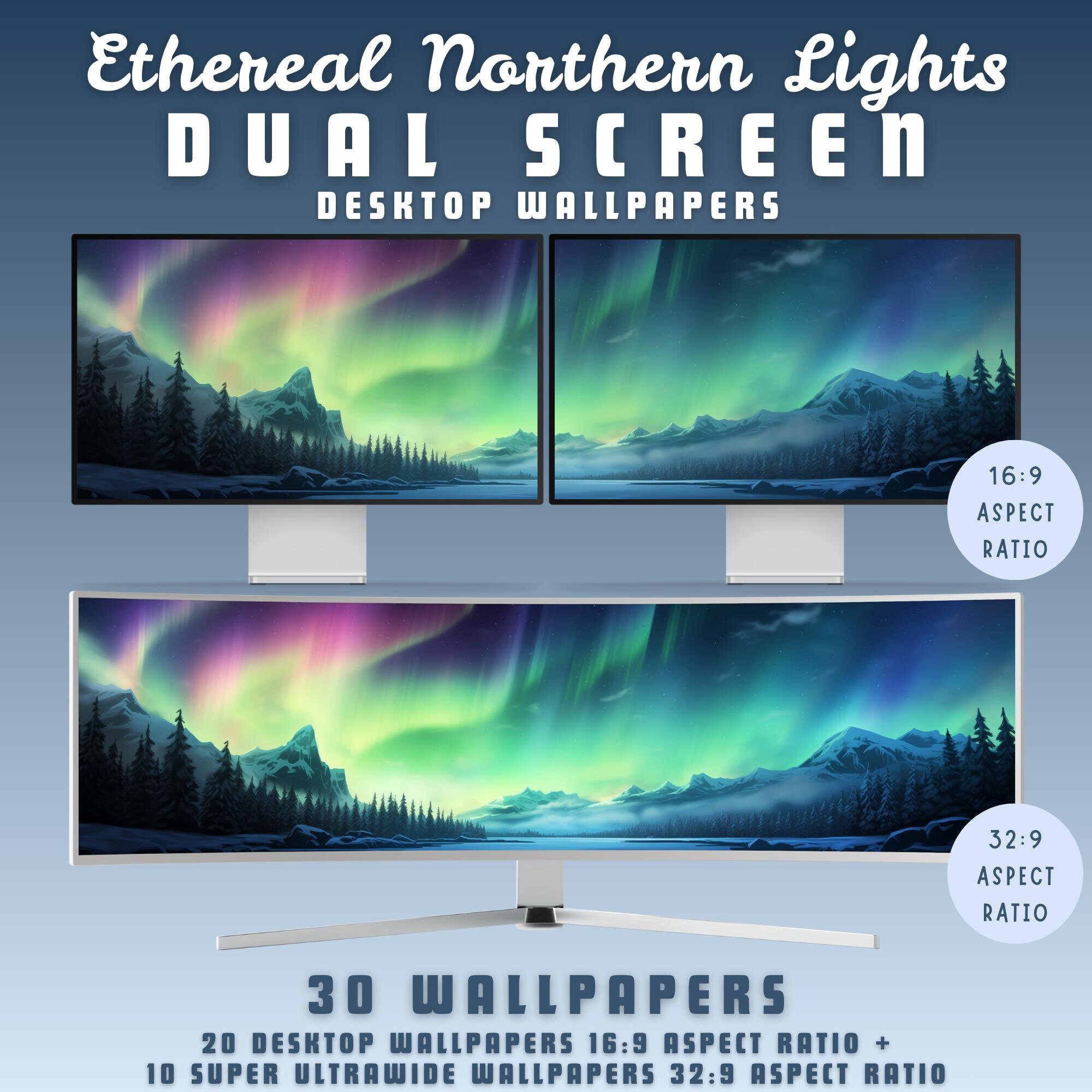 Northern Lights Dual Screen Desktop Wallpaper Aurora Borealis Wallpaper ...