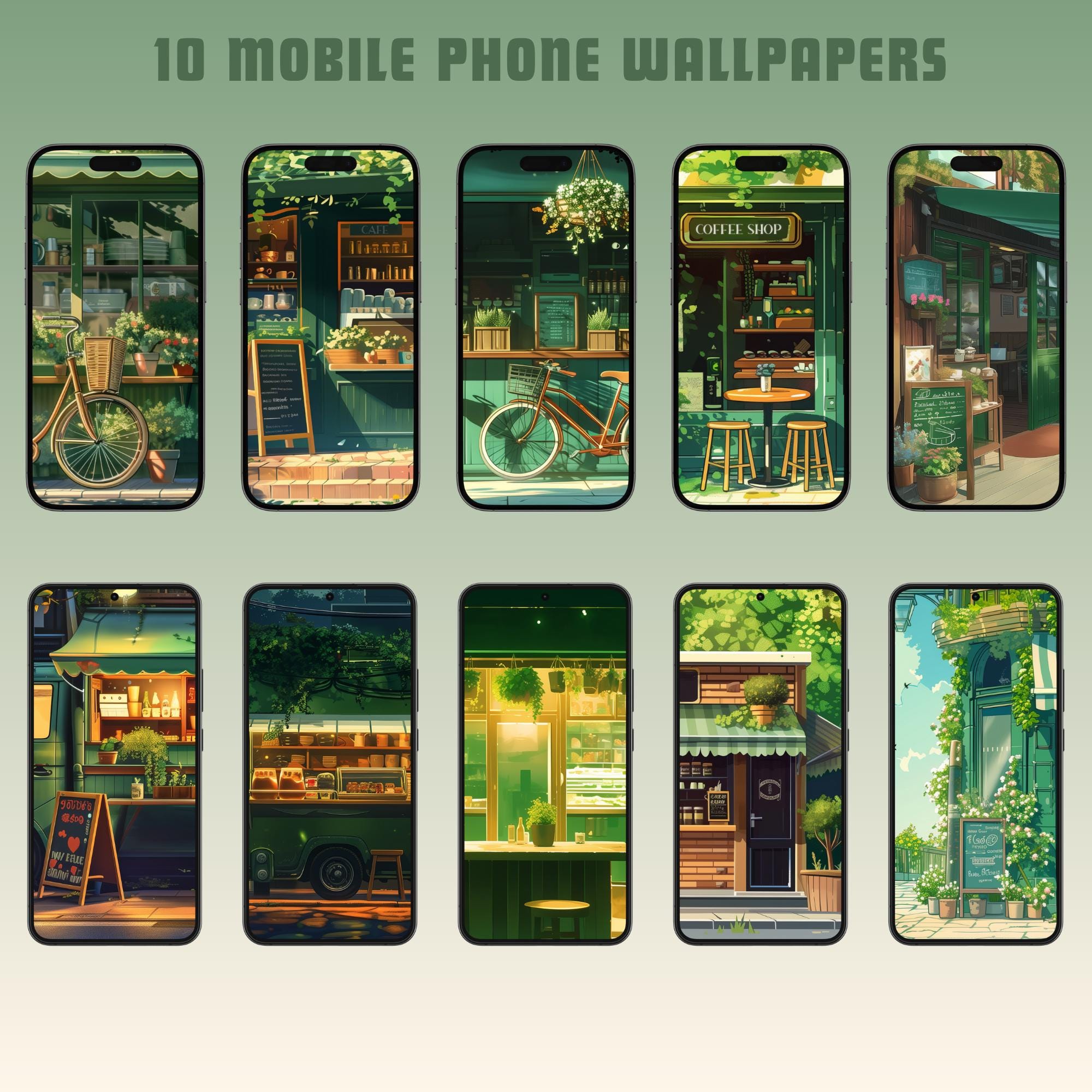 Cozy Green Cafe Wallpaper Bundle Lofi Desktop Wallpaper Ultrawide ...