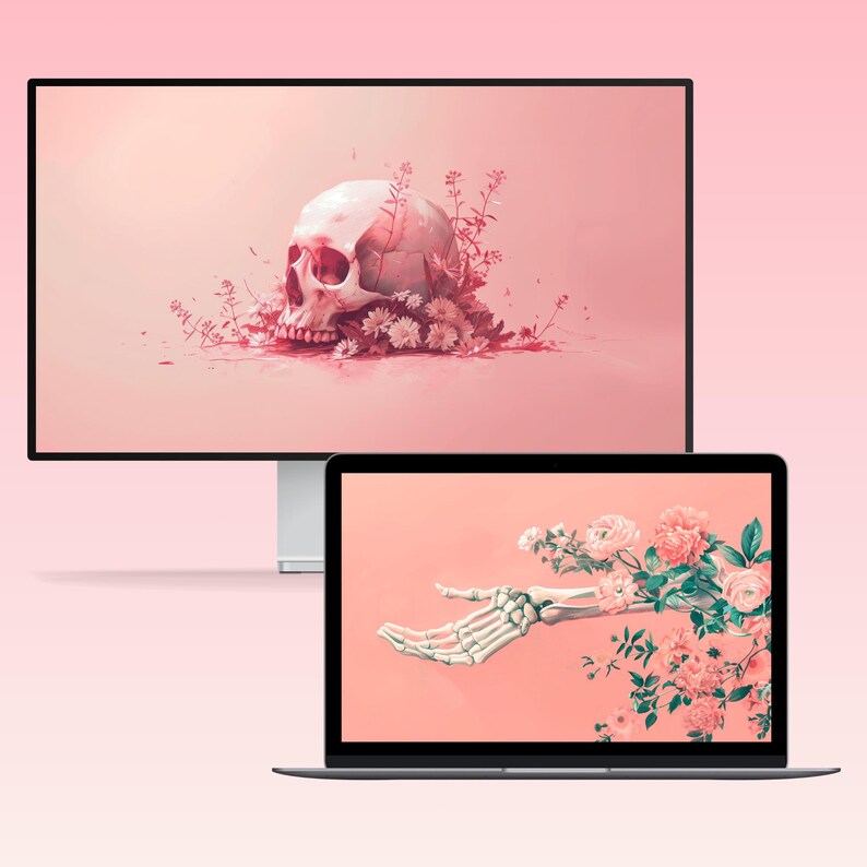 Halloween Desktop Wallpaper Pink Skeleton Laptop Wallpaper Lofi MacBook ...