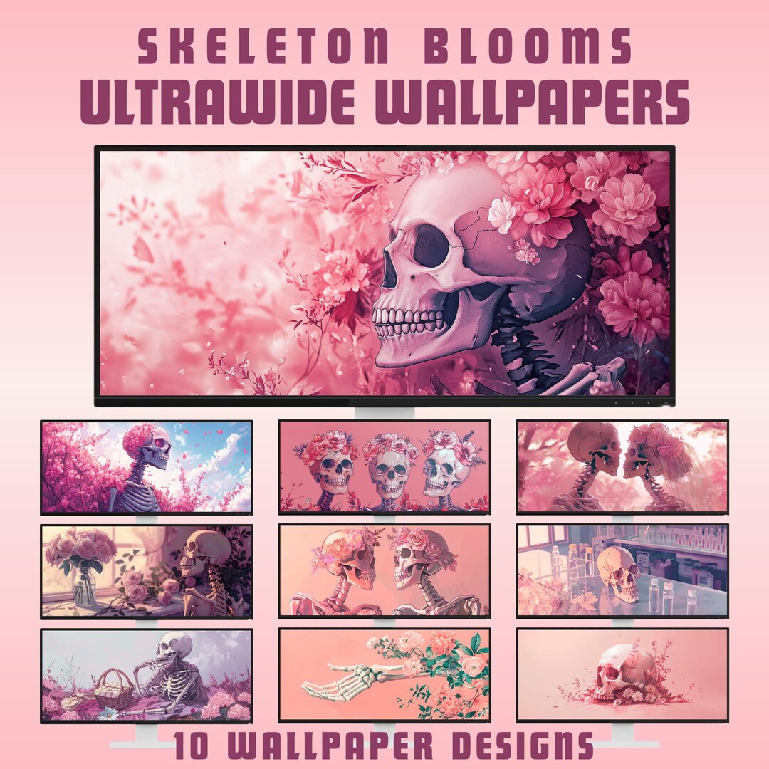 Skeleton Blooms Ultrawide Wallpaper Halloween Ultra Wide Wallpaper ...