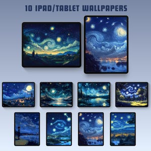 Starry Night Inspired Wallpaper Bundle Desktop Wallpaper MacBook ...