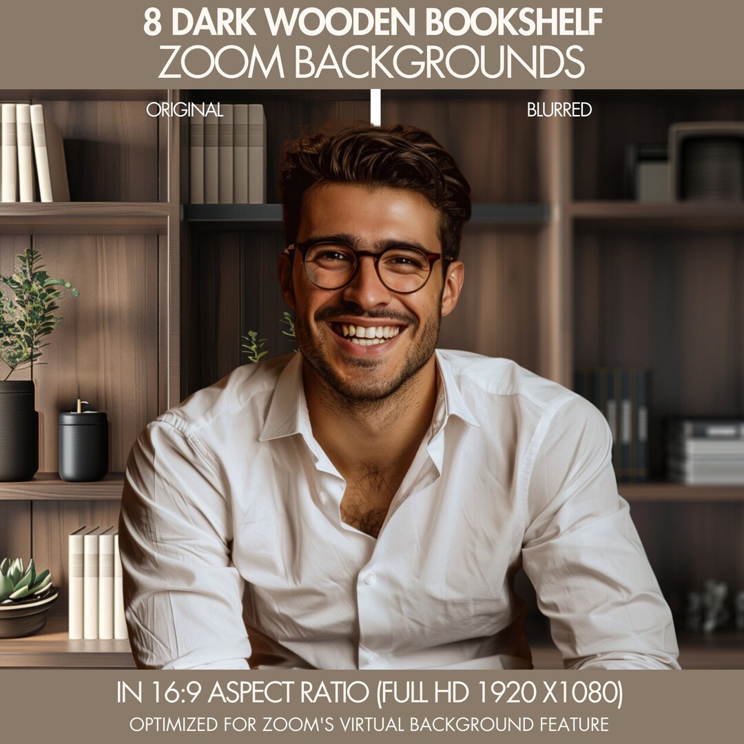 Dark Wooden Bookshelf Zoom Background Zoom Office Background Virtual ...