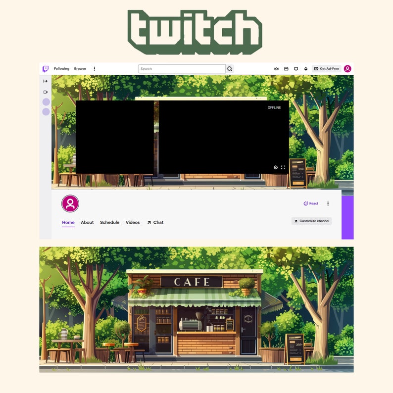Twitch Banner Green Cozy Cafe Twitch Banner Green Twitch Ultrawide Wallpaper Lofi Desktop ...
