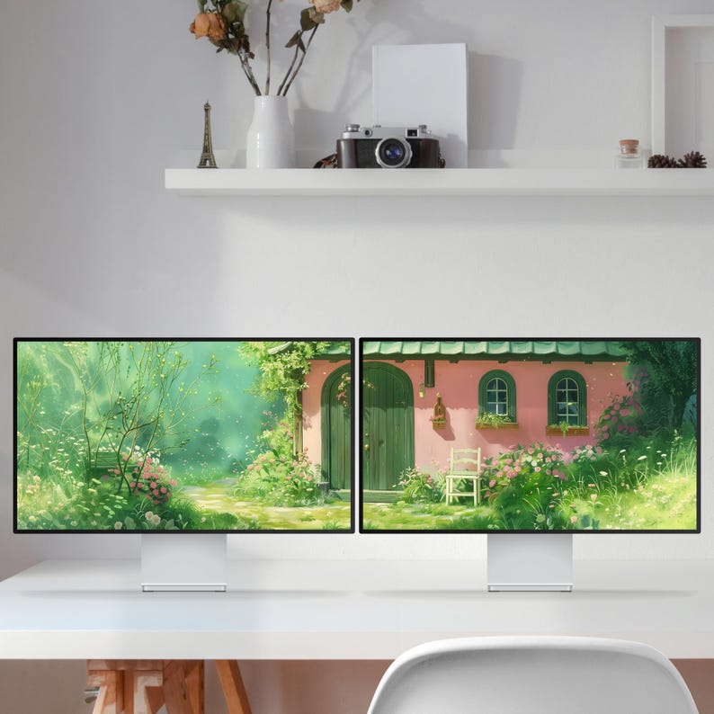 Cottagecore Dual Screen Desktop Wallpaper Mac Wallpaper Super Ultrawide ...