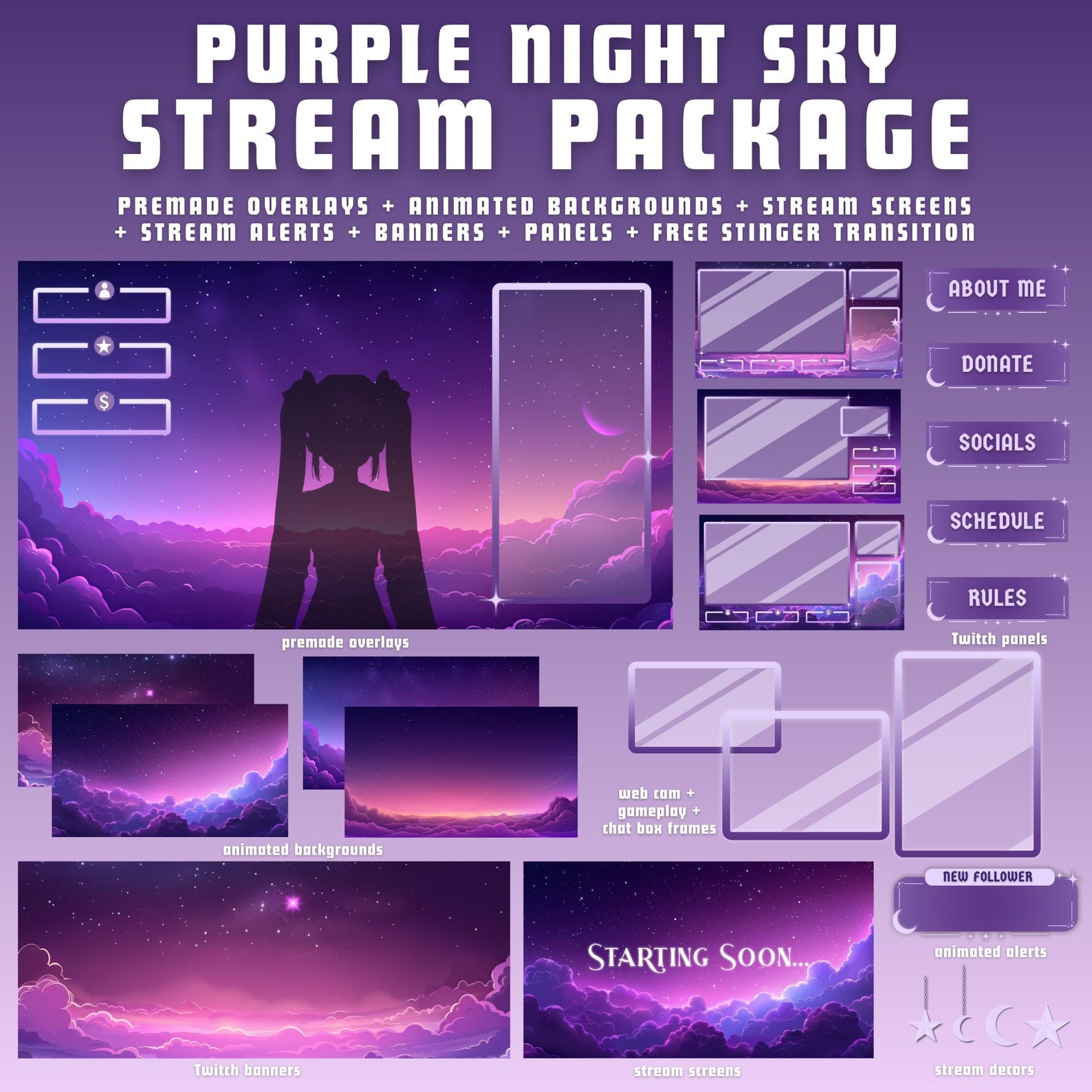 Purple Twitch Stream Package Animated Purple Twitch Overlay Twitch ...